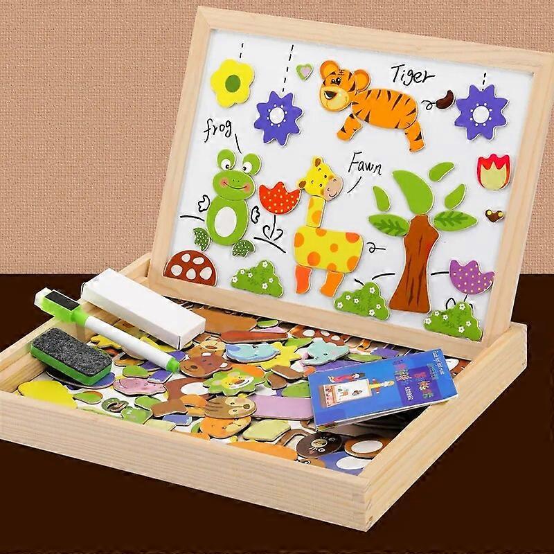 100+Pcs Wooden Multifunction Children Animal Puzzle Writing Magnetic ...