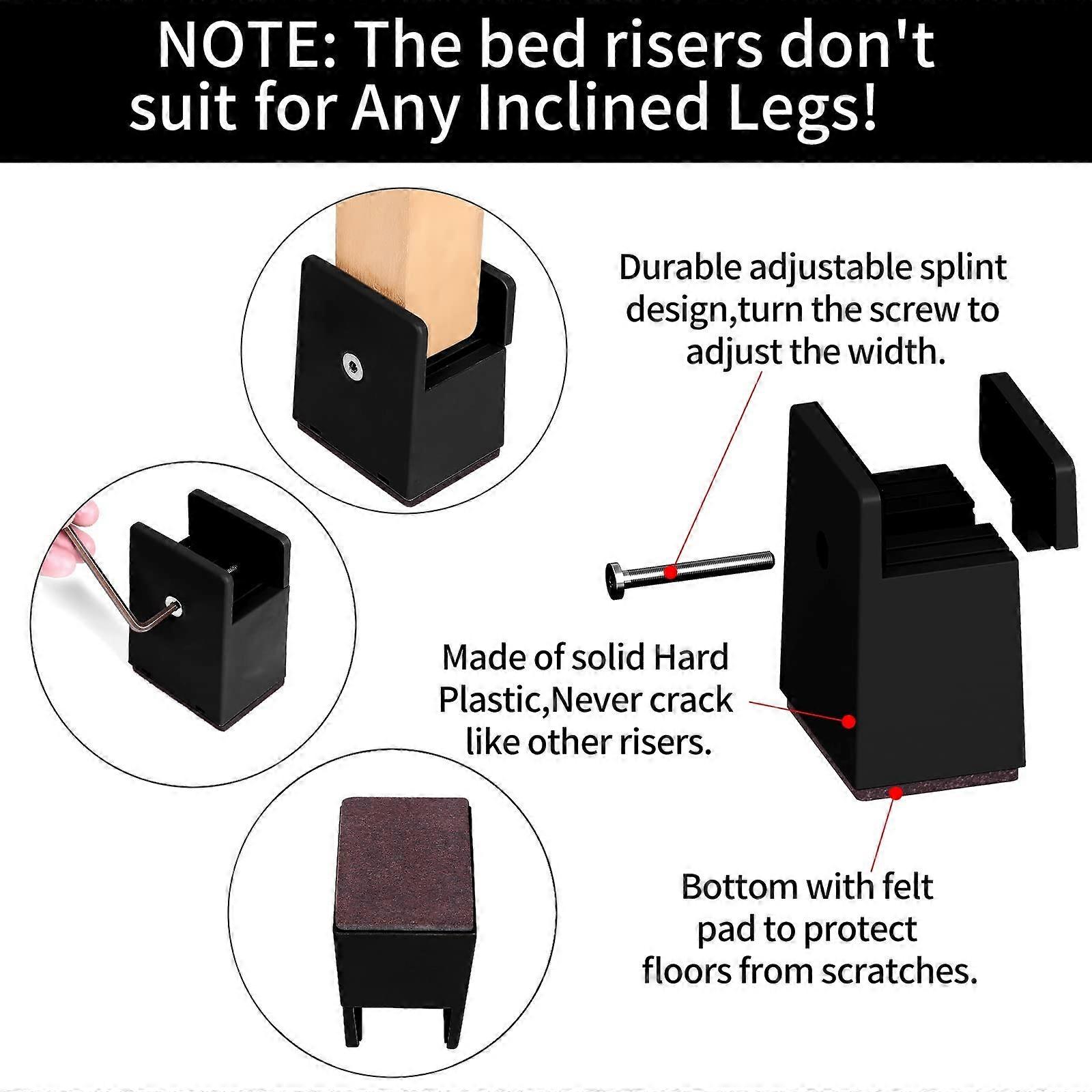 Bed Riser 2 Inch Adjustable Screw Clamp, Furniture Riser 5 cm Suitable for Bed Foot Thickness ...