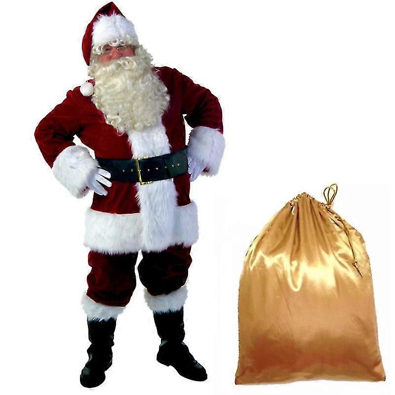 10 Pcs Luxury Christmas Santa Costume,vintag Red Plush Santa Suit Santa ...