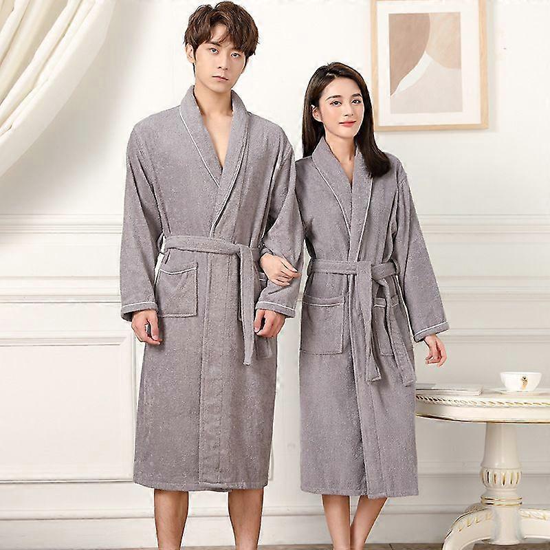 100% Cotton Couples Long Thick Absorbent Terry Bath Robe Kimono Men Light Weight Towel Bathrobe ...