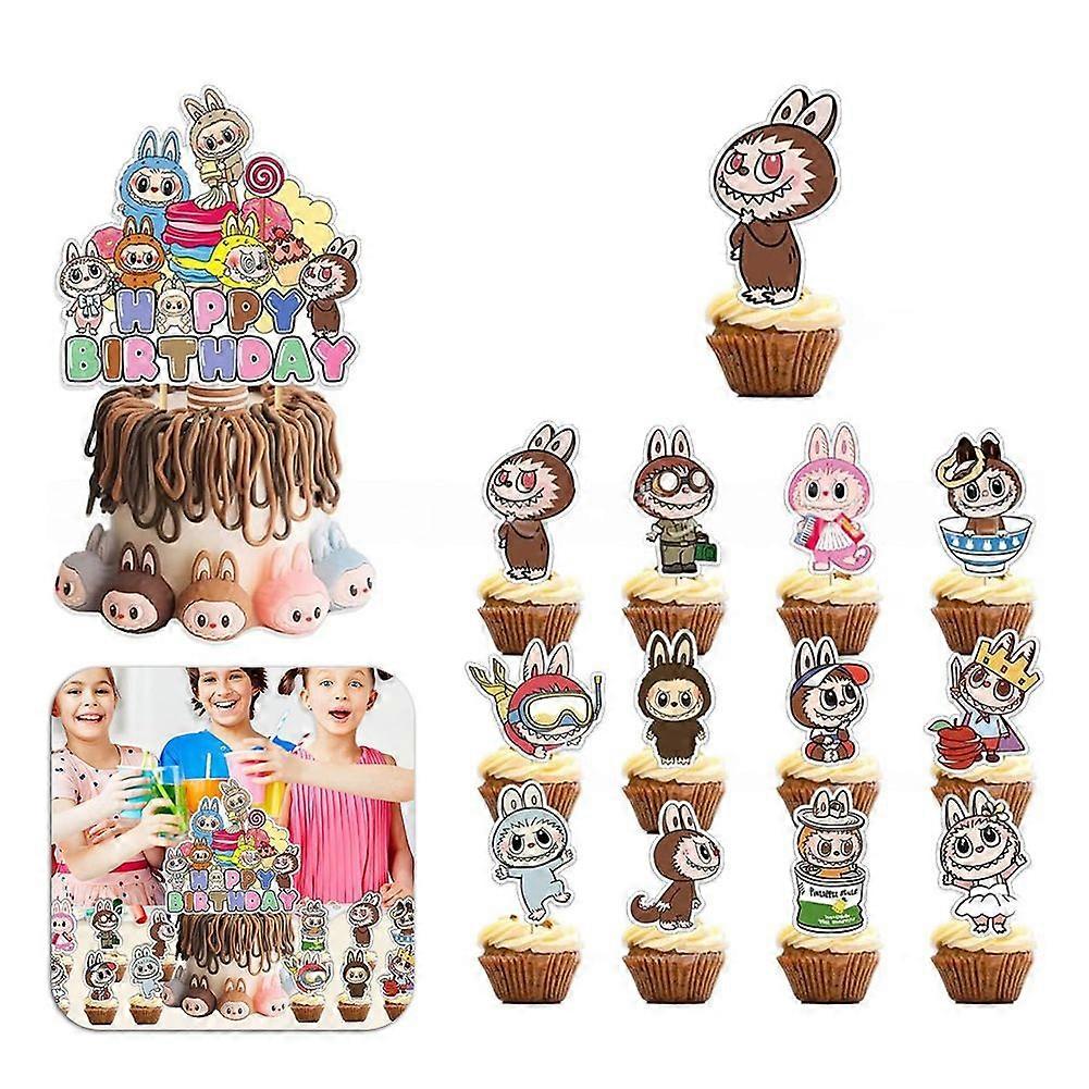 For Labubu Birthday Party Decoration Set with Banners Cake Toppers ...