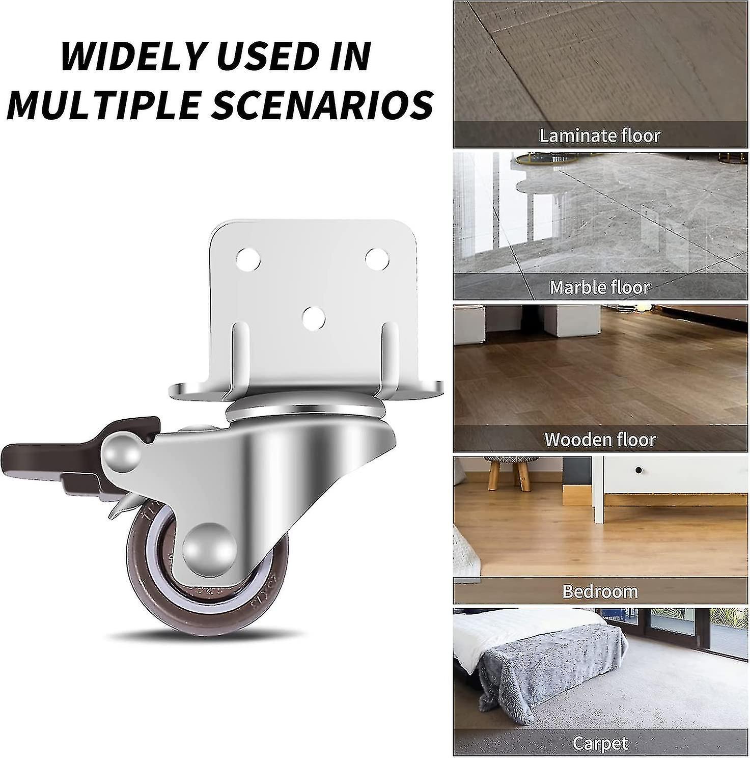 Set Of 4 Small Furniture Swivel Casters, 25mm With Brake, L-mount Plate ...
