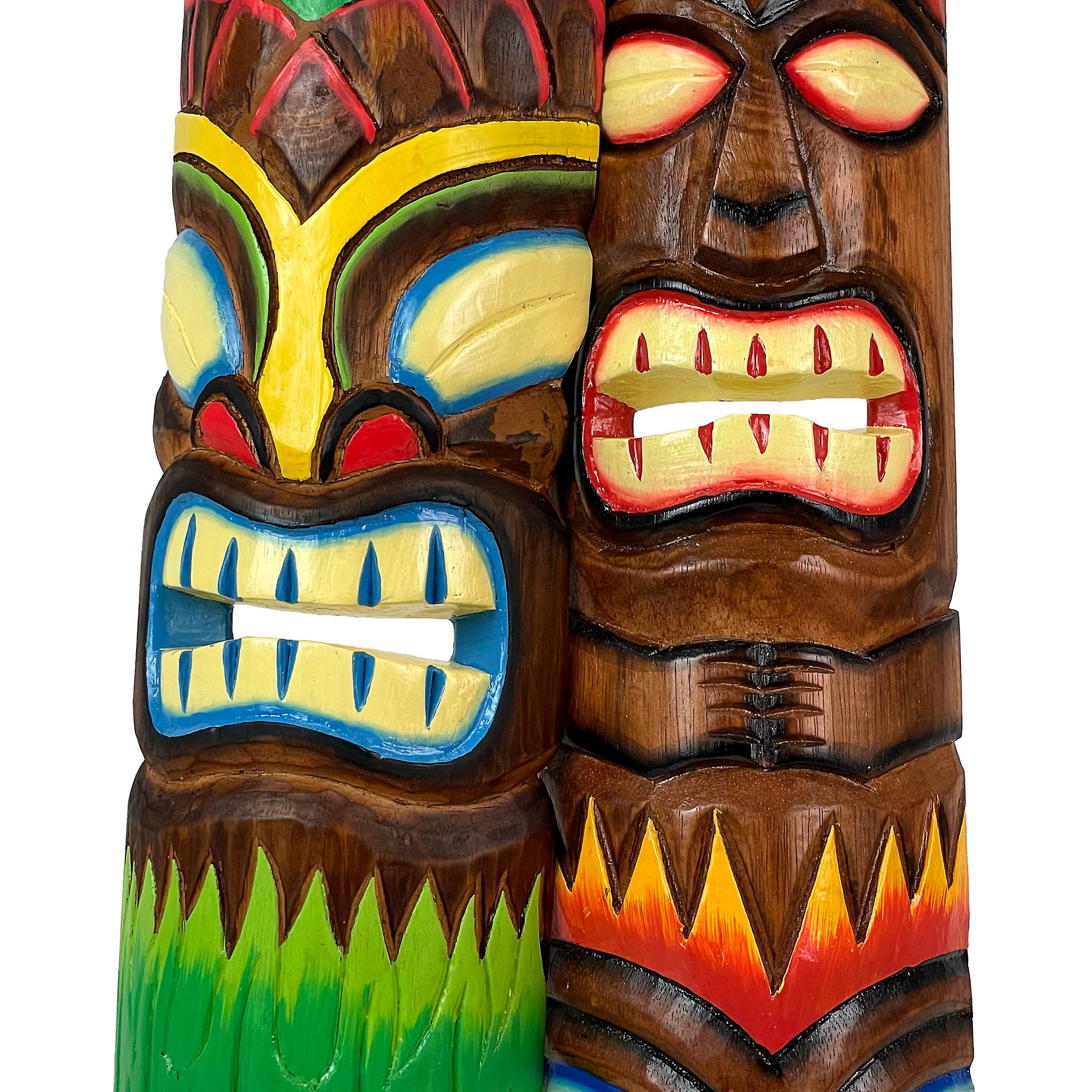 Set of 2 Handcrafted Fire and Earth Wood Tiki Totem Wall Masks - 20 ...