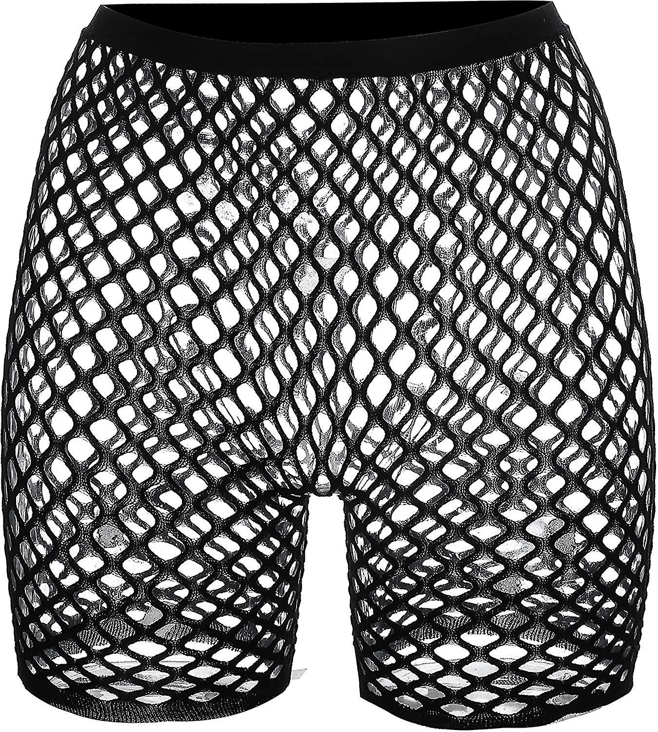 Womens Sexy Fishnet Mesh Biker Short Black High Waist Swimsuits Bikini ...