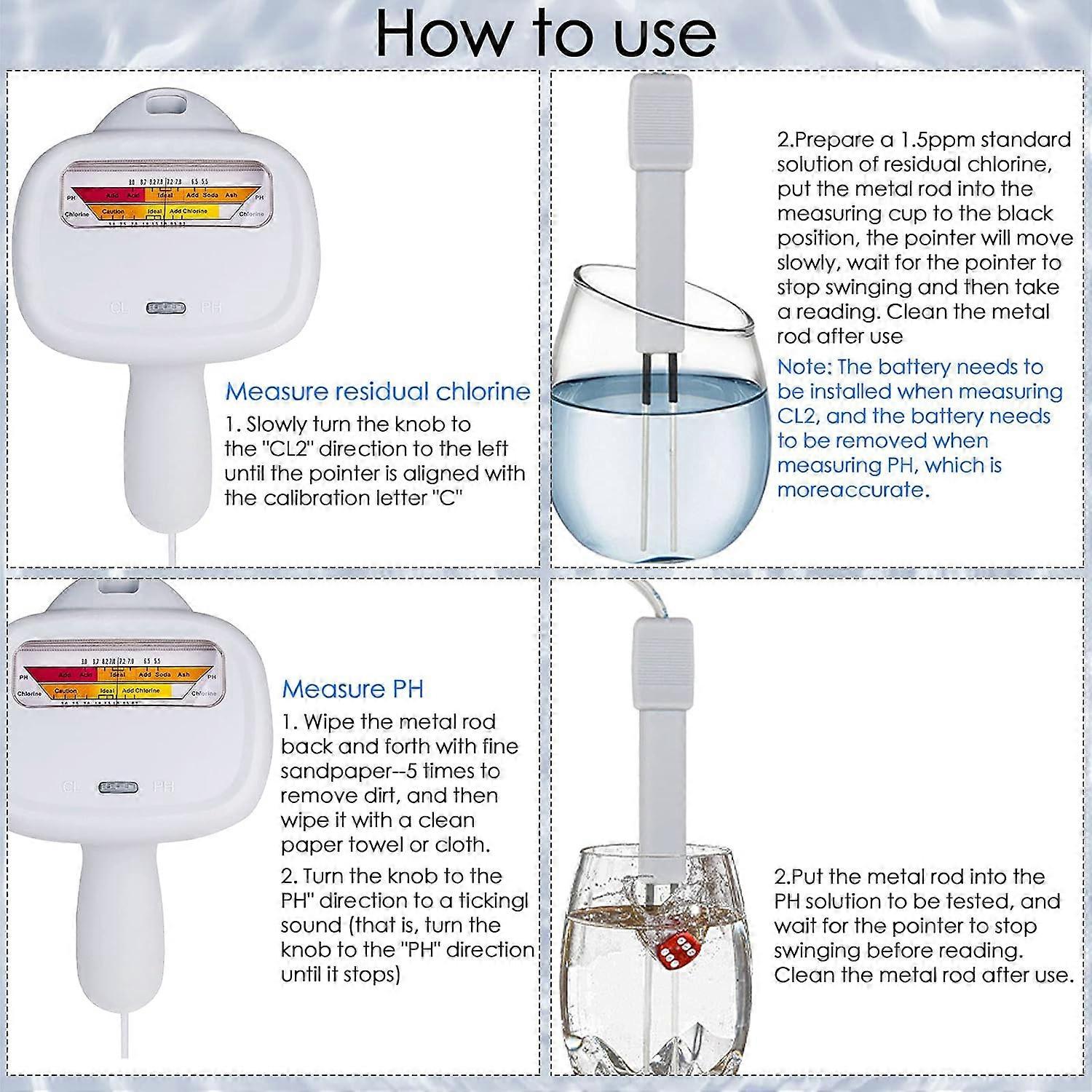 Water Quality Tester, Portable 2 in 1 PH and Chlorine Level CL2 Tester ...