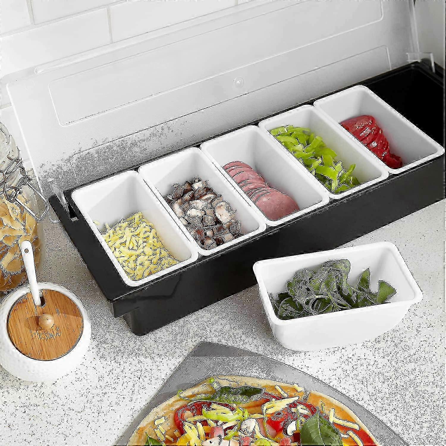 6 Compartment Trays Detachable Topping Station Plastic Pizza ...