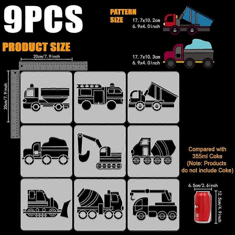 9 Pcs Cartoon Stencil 7.9x7.9 PET Geometric Car Painting Stencils ...