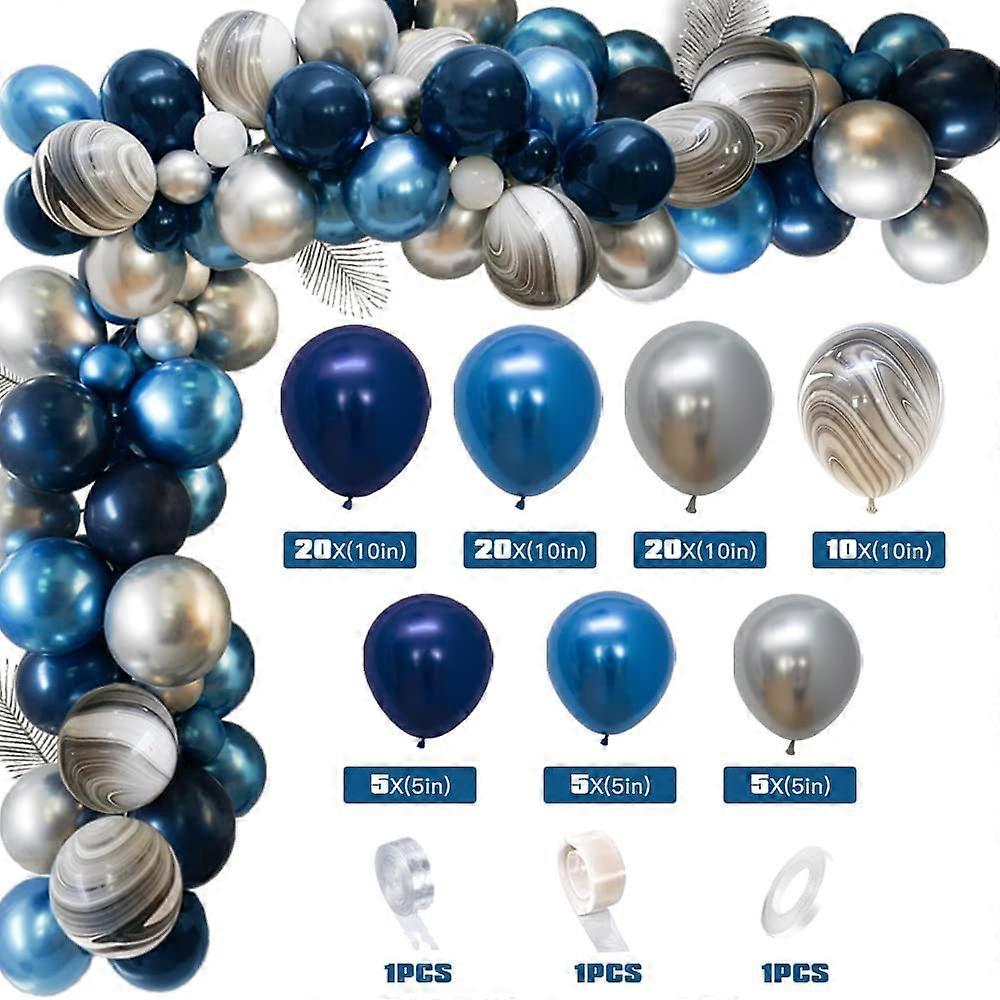 Blue Balloon Arch Kit,Balloon Garland Navy Blue Latex Agate Ballon Blue Sliver Metallic Balloon ...