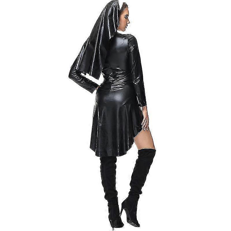 Women Leather Nun Cosplay Costume Halloween Carnival Party Punk Nun ...