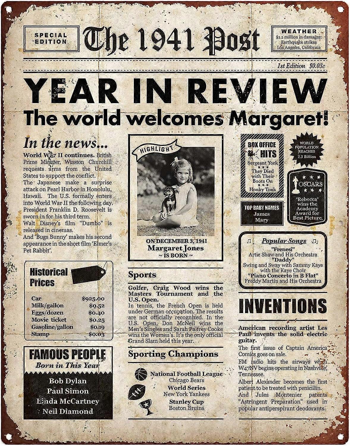 Metall Garage Schilder für Männer 80. Geburtstag Zeitung Metallschild Schild, damals im Jahr ...