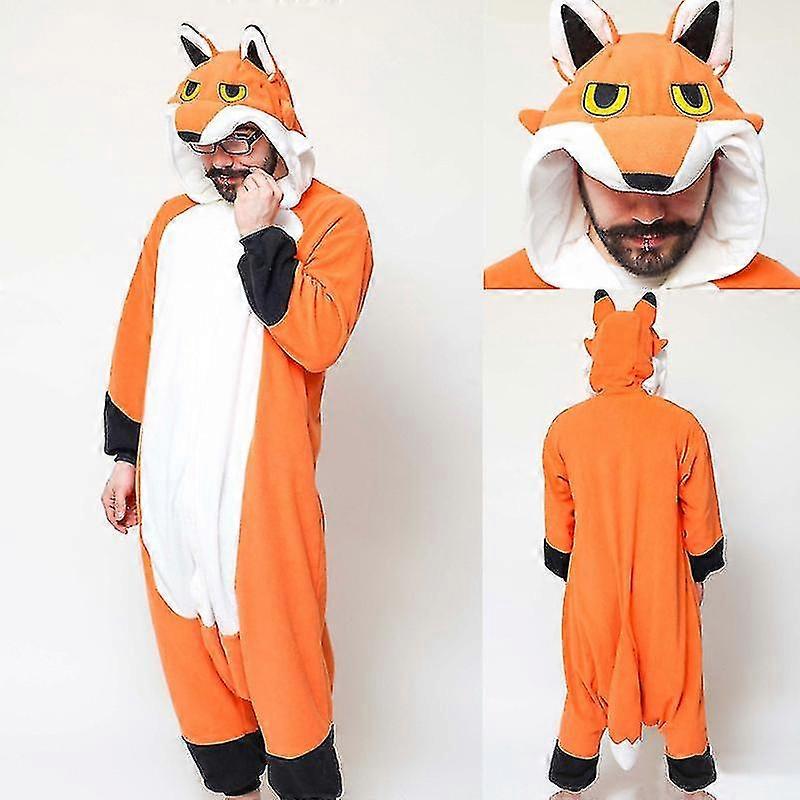 Animal Fox Kigurumis Flannel Adult Women Men Warm Cute Funny Fox Onesie ...