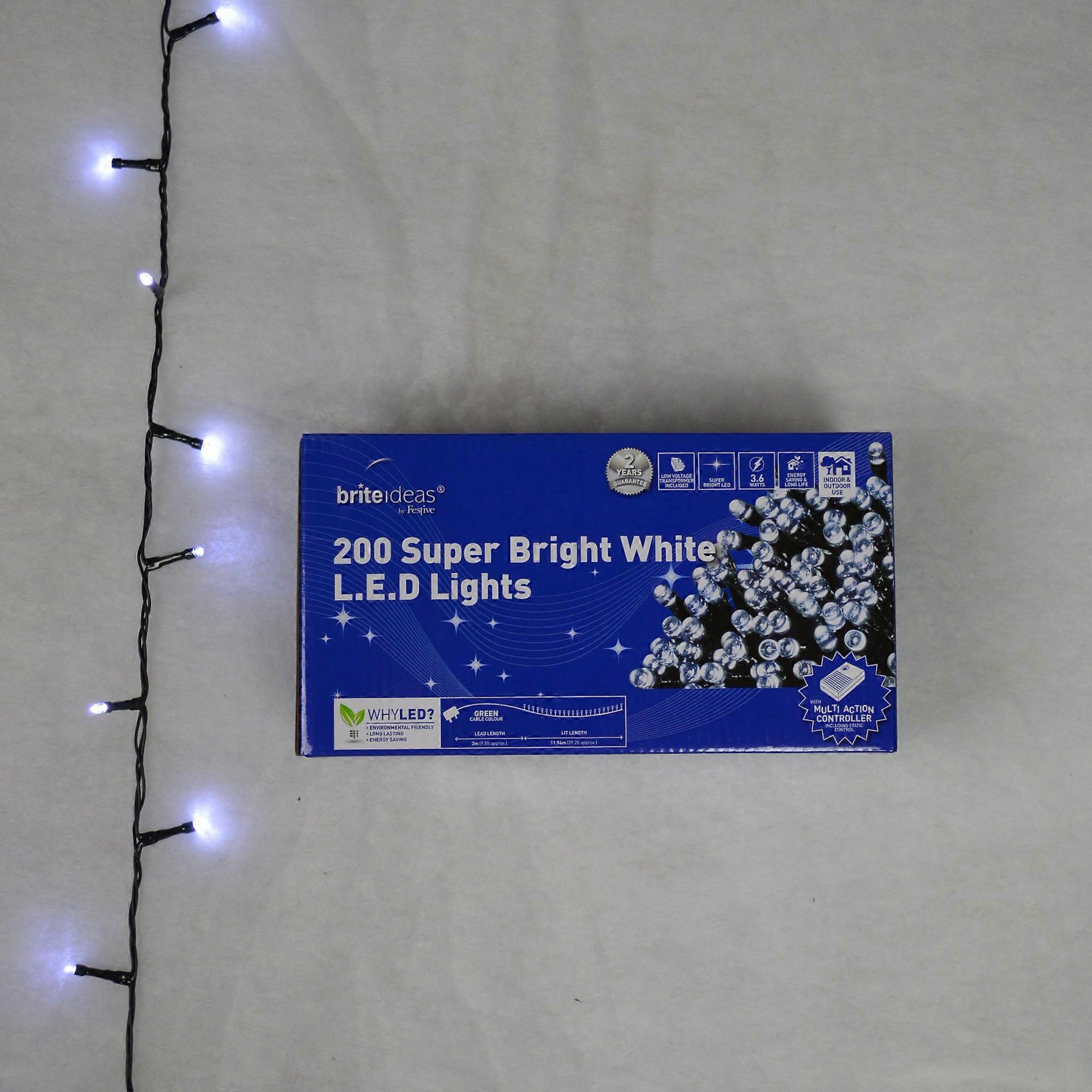 200 Led (12m) Multi Action Super Bright Christmas Tree Lights - Cool ...