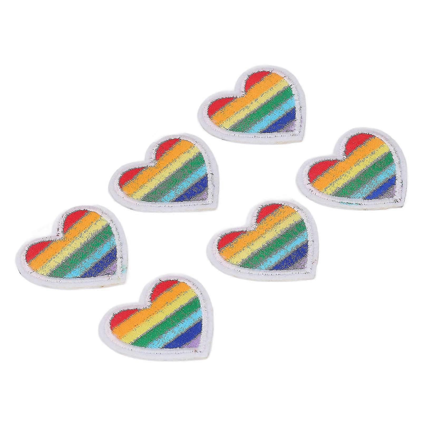 6 Pcs Rainbow Heart Patches DIY Rainbow Heart Shape Patches Decoration ...
