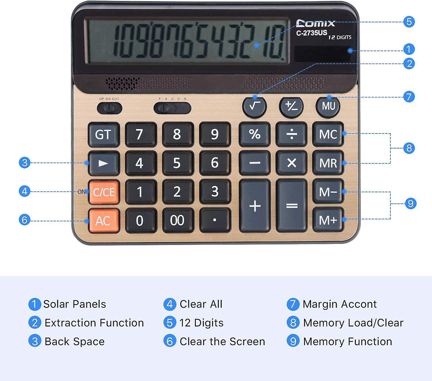 Calculator 12 Digits Lcd Display Standard Function Desk Calculators With Large Computer Keys ...