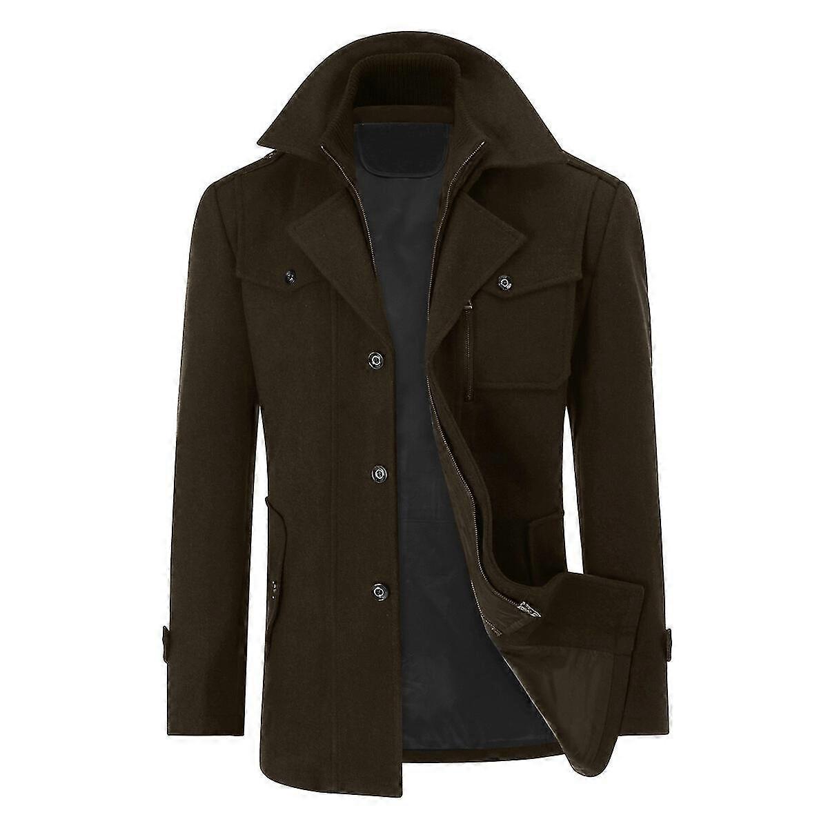 Mens Double Collar Pocket Pea Coat-qq | Fruugo UK