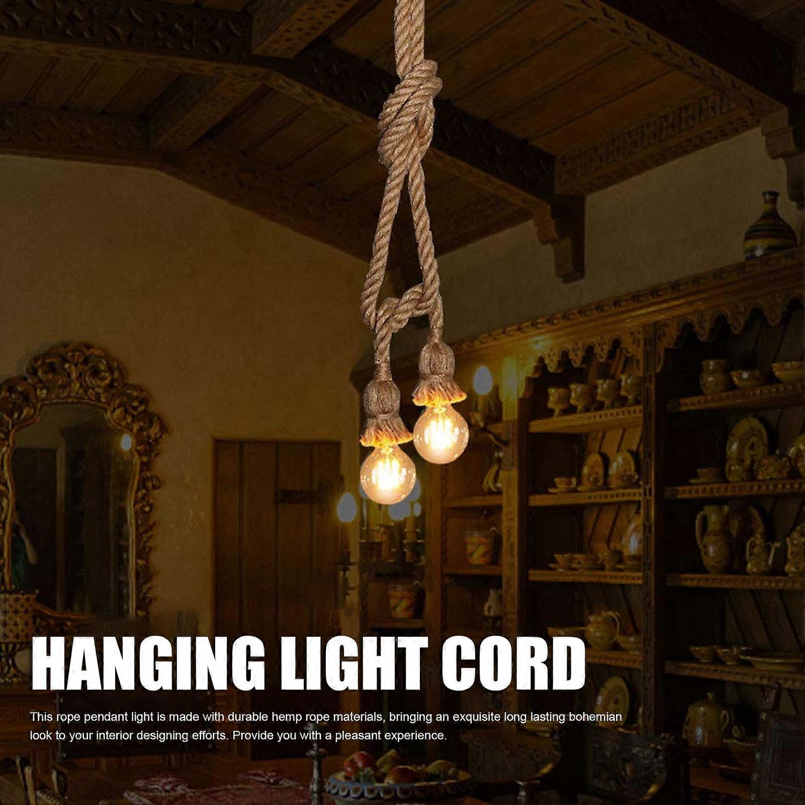 Hemp Rope Pendant Light 8 Heads E27 E26 Lampholder 6.5ft Retro Hanging ...