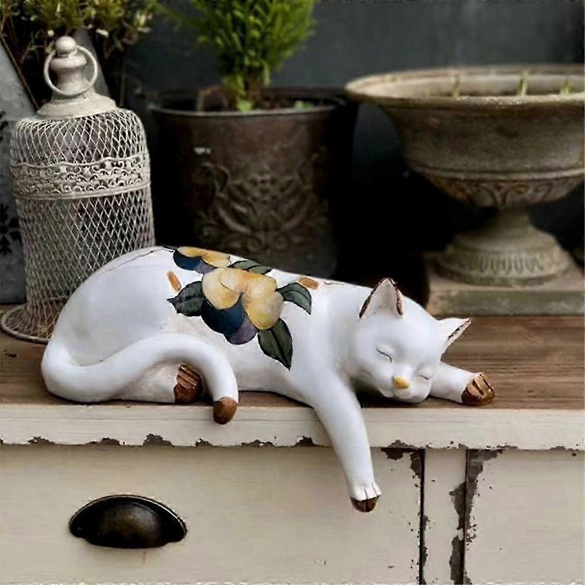 Outdoor Sleeping Cat Garden Statue, Cat Statue, Memorial Statue, Garden ...