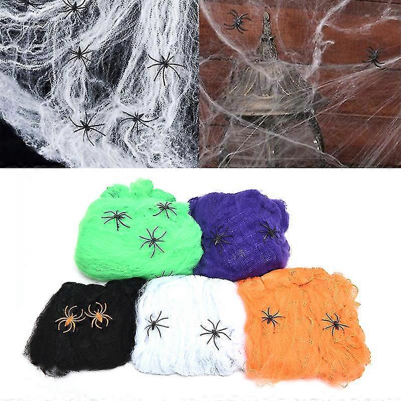 Halloween Spider Web With Spiders Stretchable Cobweb Horror Party ...