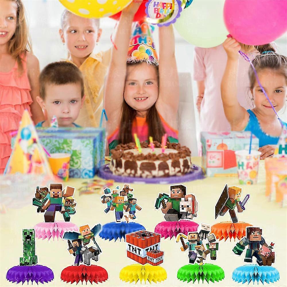 9 Pack Minecraft Theme Birthday Party Honeycomb Centerpieces Decoration ...