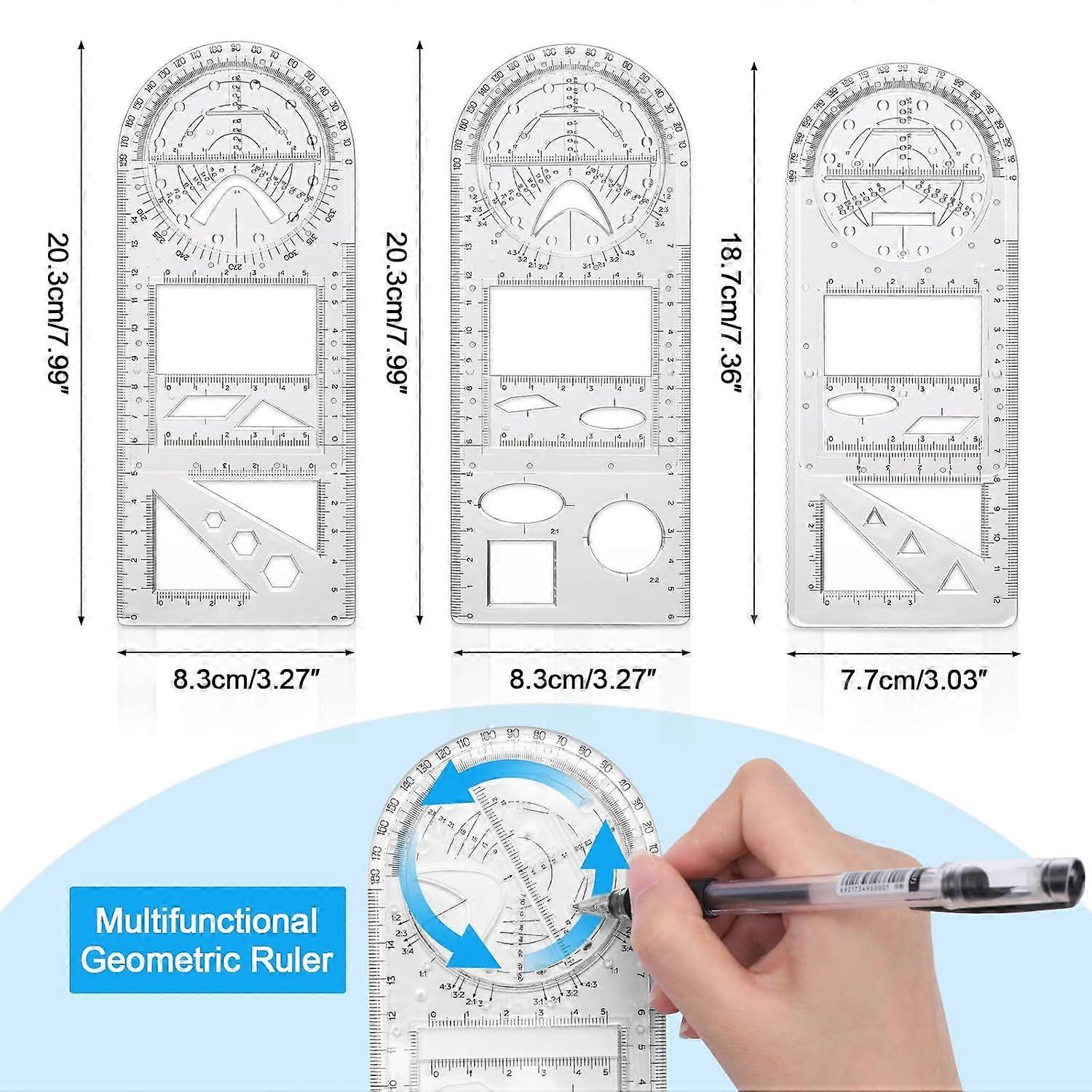 3 Pcs Multifunctional Geometric Ruler, Geometric Drawing Template ...