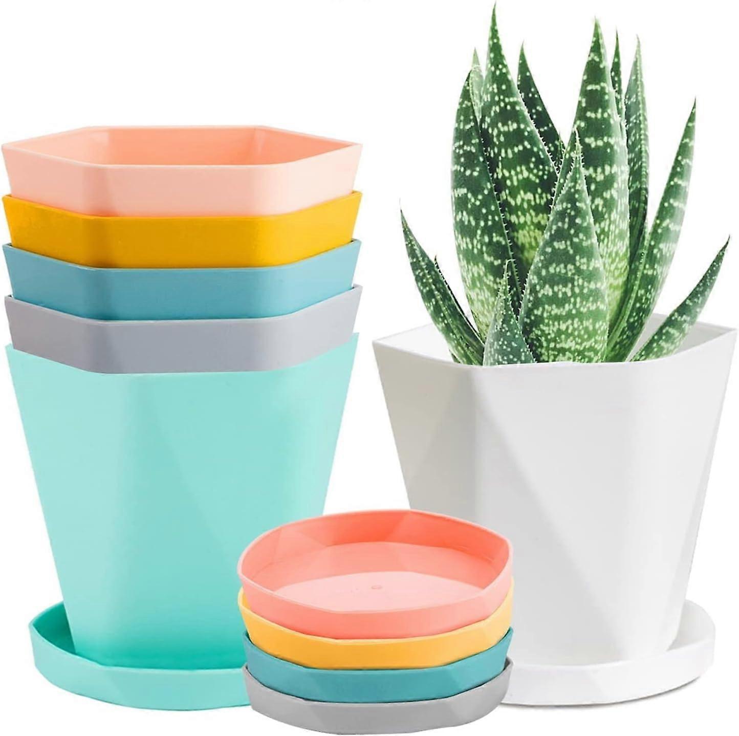 (6 Colors) 6 Pieces Plastic Flower Pots, 13cm Colorful Flower Pot Root ...