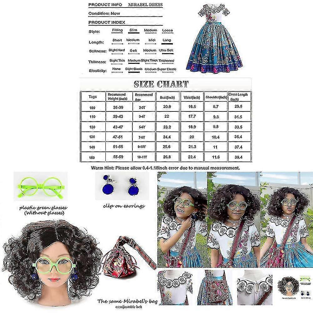 Mirabel Dress Costume Cosplay Outfit Christmas Gift For Kids Girls With ...