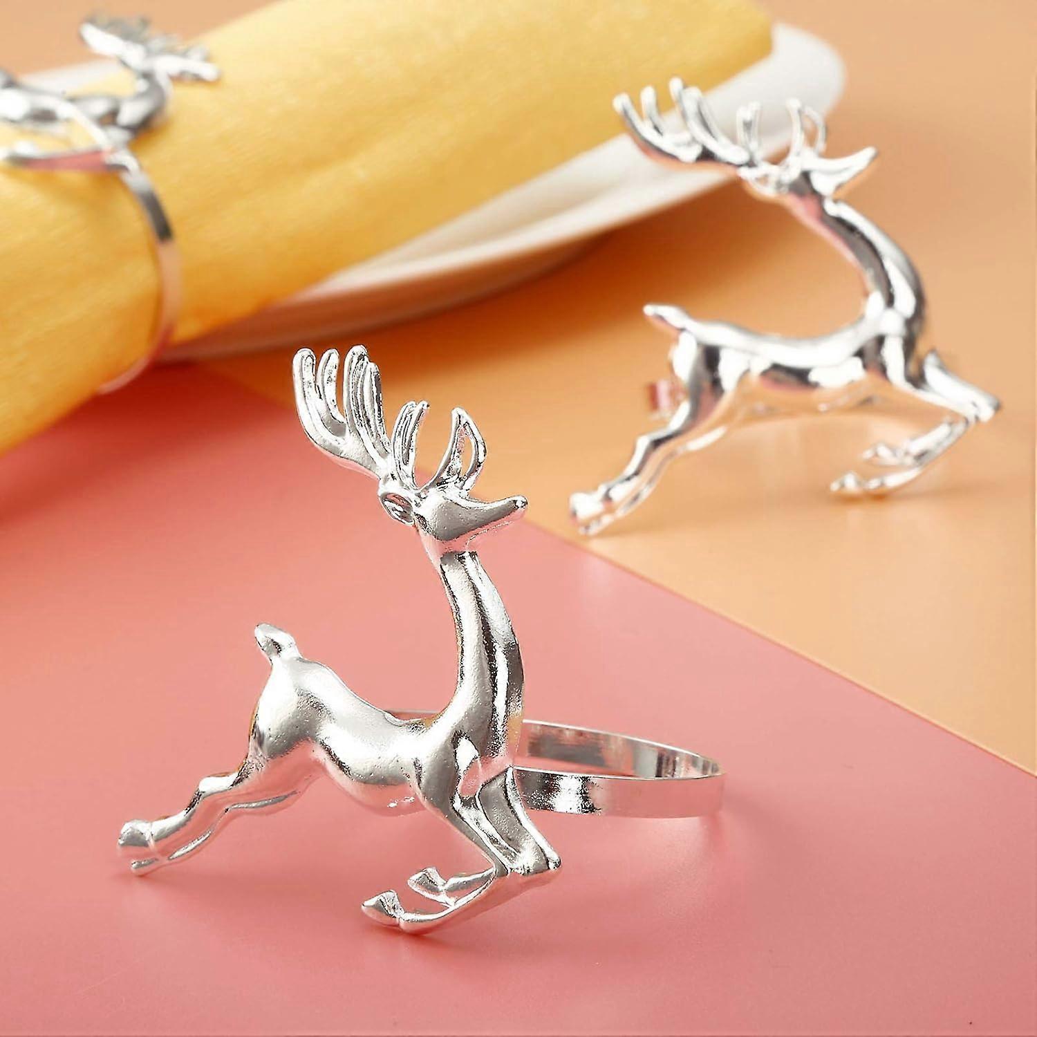 6 Piece Christmas Napkin Rings Reindeer Napkin Holder Silver Deer ...