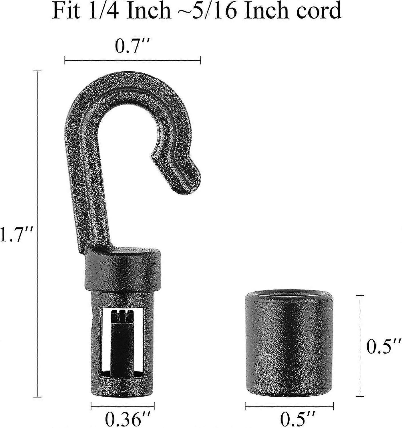 Shock Cord Hooks 1/4 inch to 3/16 inch, Black Plastic Bungee Cord Hooks ...