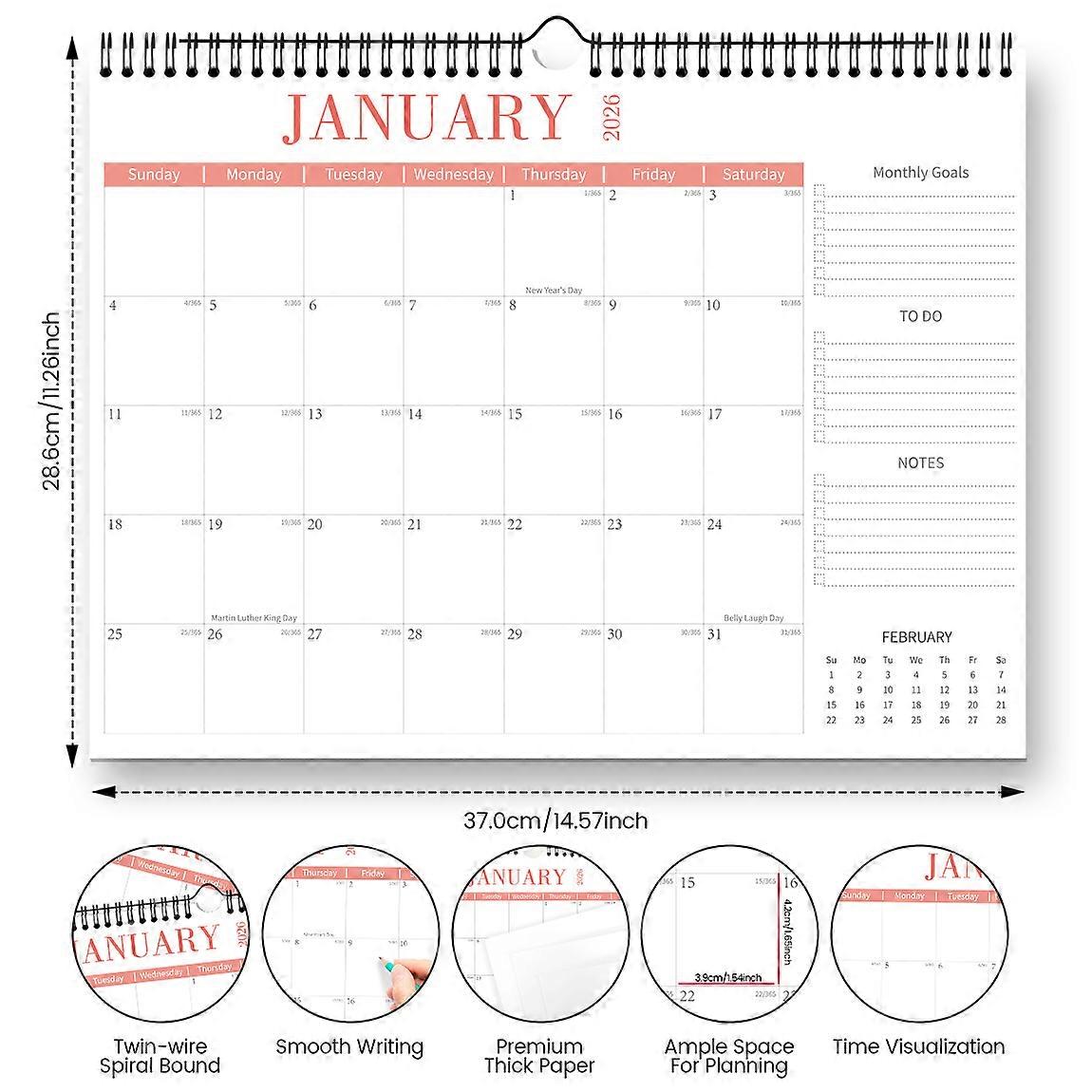 Jan.2026 - Jun.2027 Minimalist Calendar, Horizontal Wall Calendar, 18 ...
