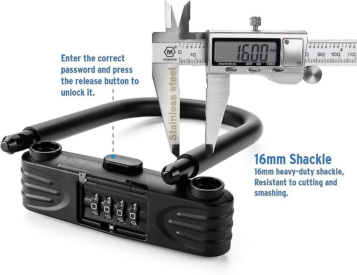 Bicycle U-shaped Lock, 16mm Bicycle Lock, Heavy-duty Combination ...