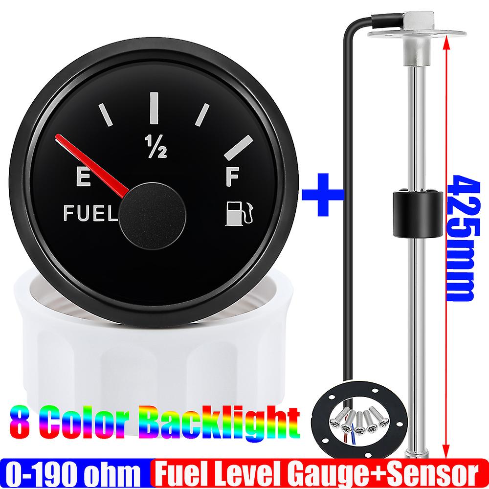 0-190 Ohm Fuel Float Level Sensor+52mm Fuel Level Gauge 8 Color Light ...