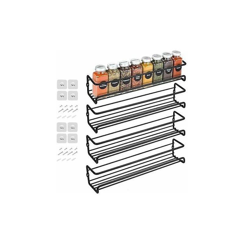 Set of 4 Metal Spice Racks Wall Mounted with Adhesive or Screw-on ...