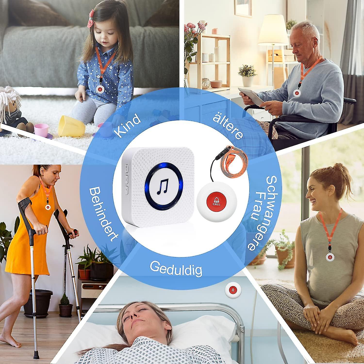 2 receivers + 2 call buttons Elderly emergency call button/waterproof ...