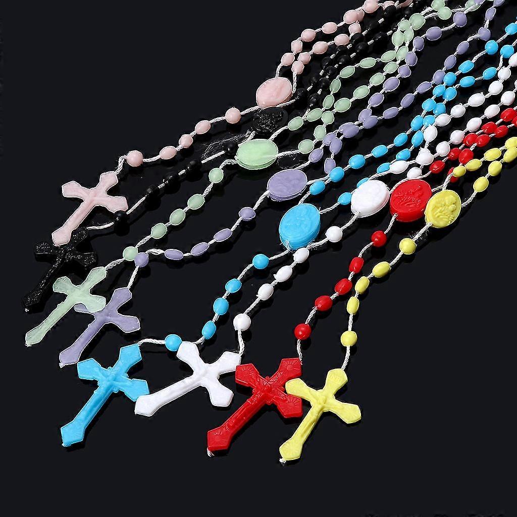 8 Colors Plastic Rosary Beads Luminous Necklace Catholicism Prayer ...