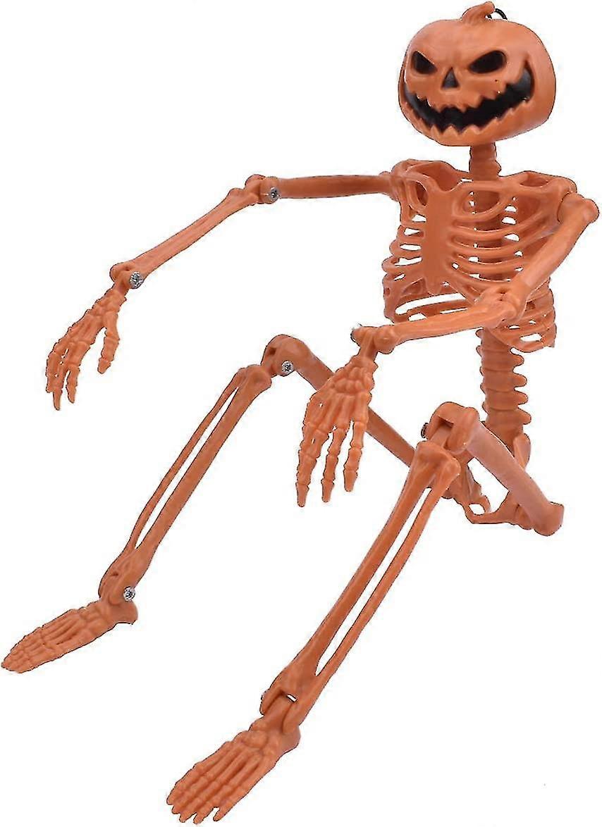 Posable Halloween Skeleton - Pumpkin Head Full Body Halloween Skeleton ...