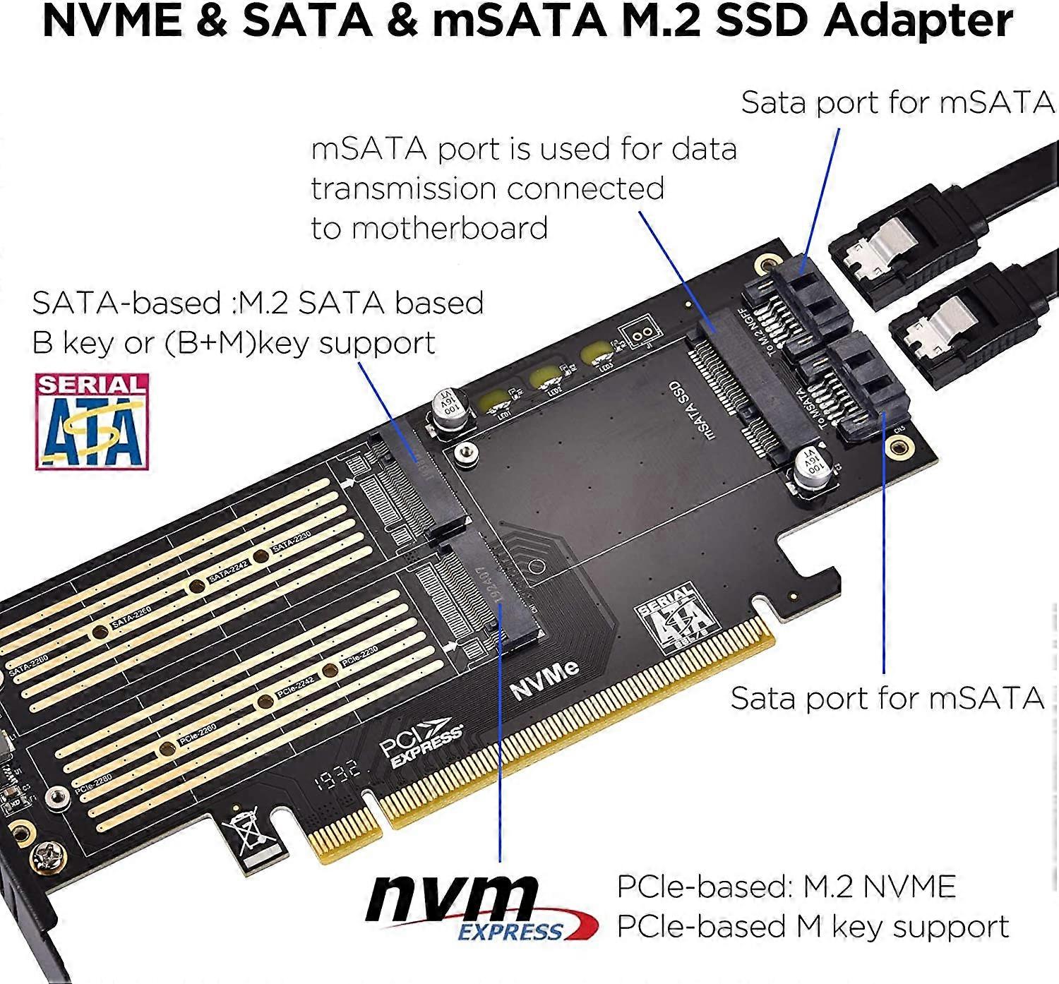 3 in 1 M.2 and mSATA SSD Adapter Card for M.2 NVME/NGFF SSD to PCIE ...