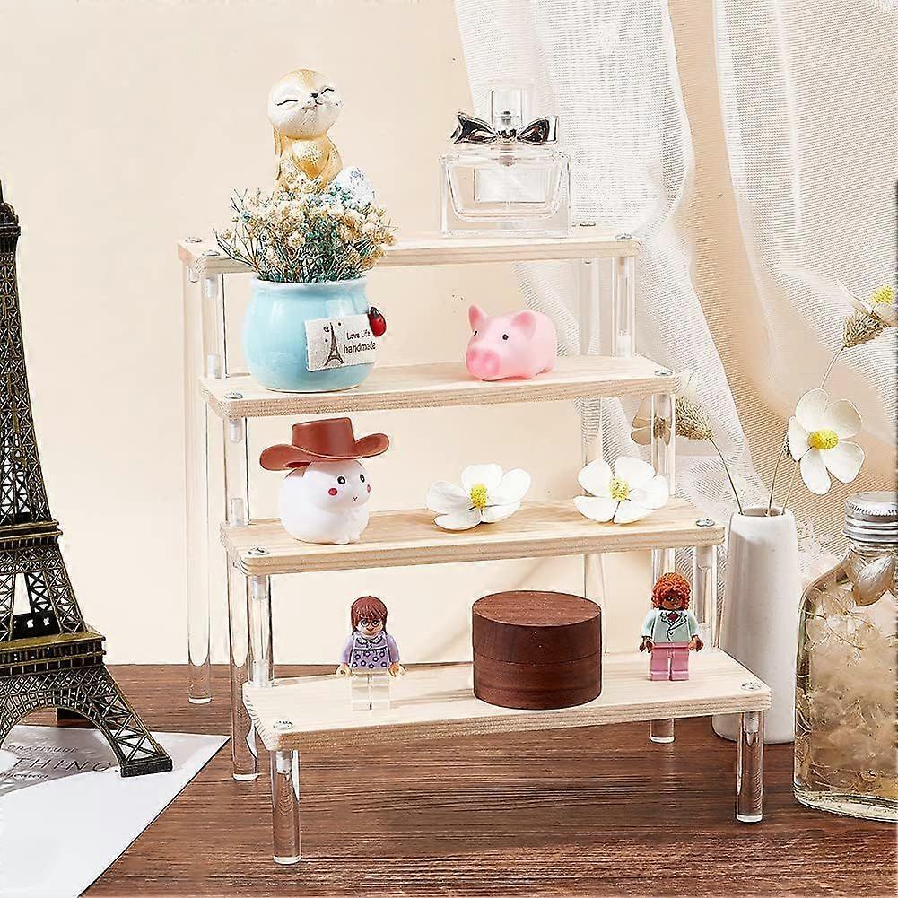 4-Tier Wood Acrylic Display Risers Wooden Showing Stand Clear Display Shelf Jewelry Displays ...