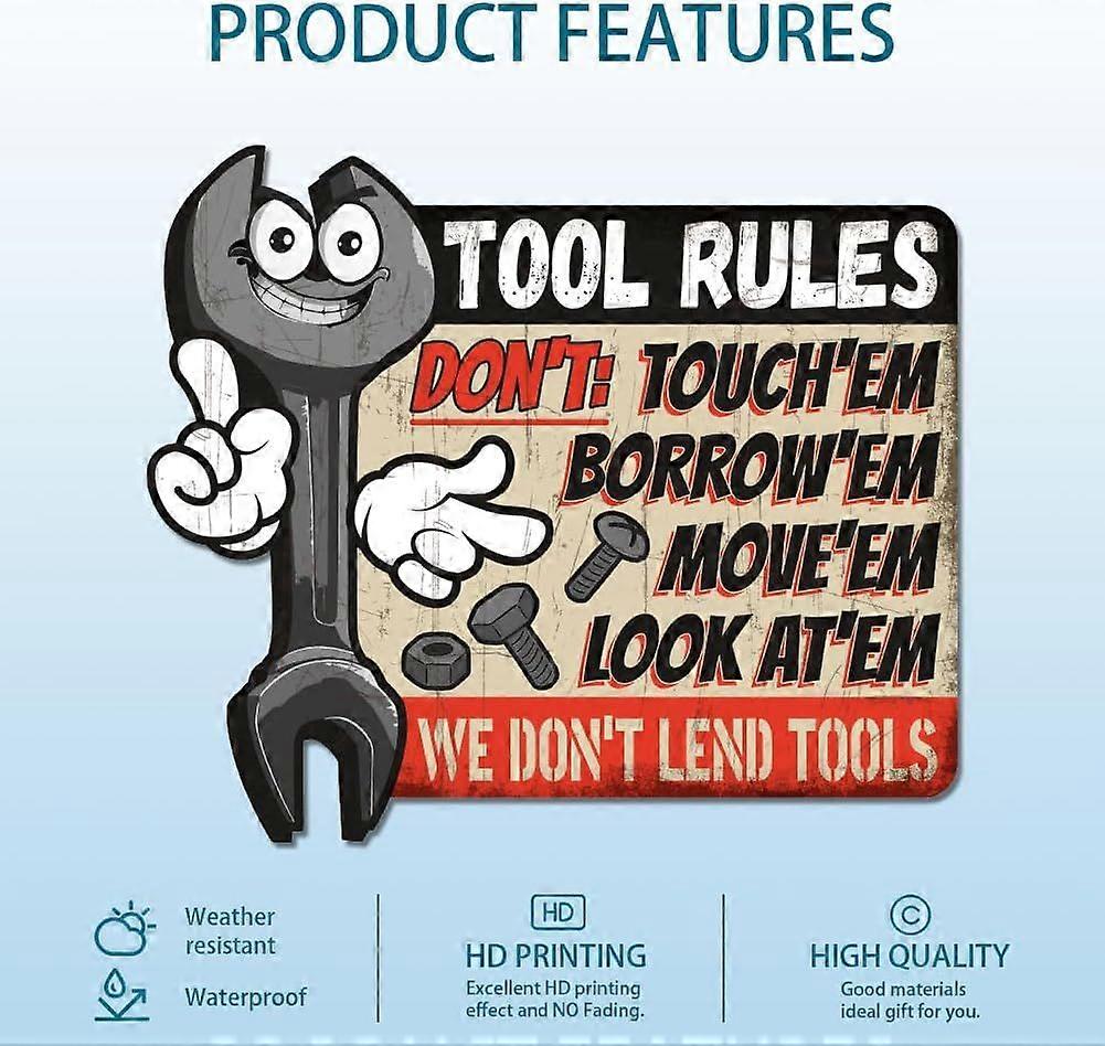 "Tool Rules" Vintage Metal Tin Sign Retro Tools Sign for Workshop ...