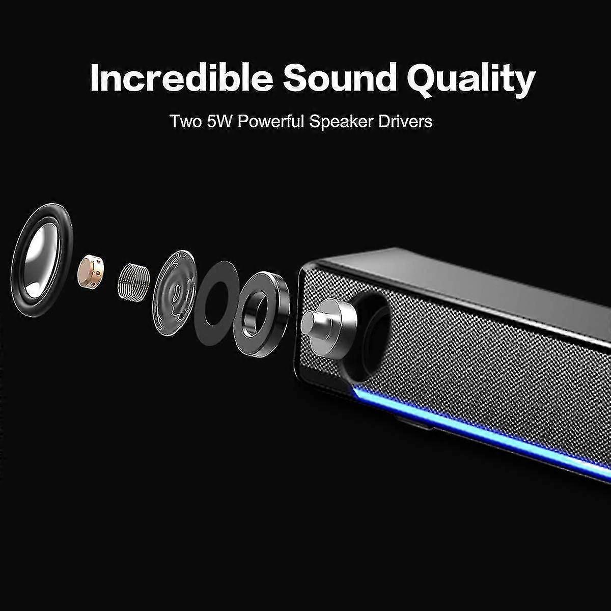 Usb Powered Sound Bar Speakers For Computer Desktop Laptop Pc, Bla ...