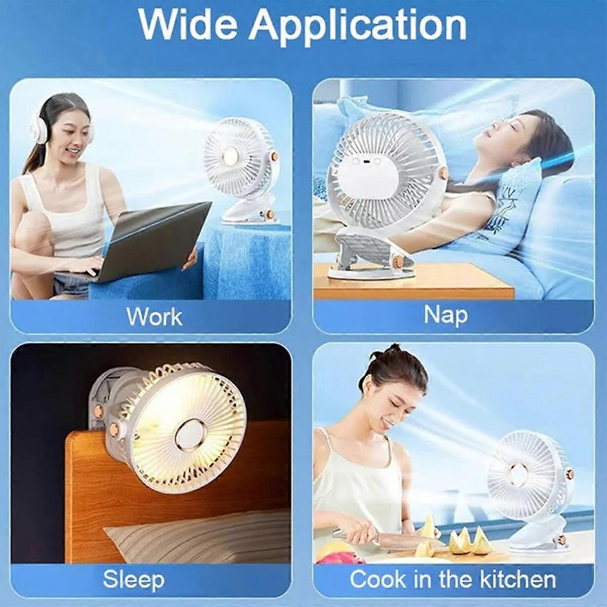 Rechargeable Clip-On Hanging Desk Air Conditioning Fan, 360° Rotate ...