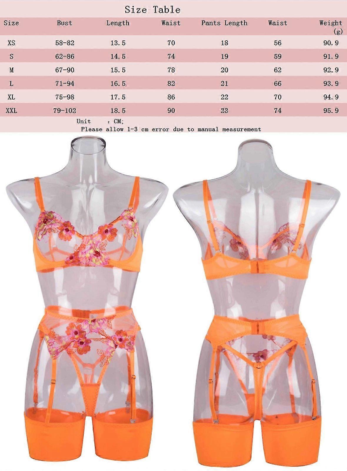 Sexy Lingerie Set Women's Plus Floral Embroidered Sheer Mesh Bra & Panty Lingerie 4 Piece Set ...