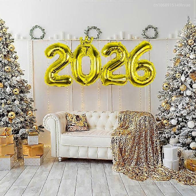 2026 Gold Crown Foil Number Balloons for 2026 New Year Christmas Eve ...
