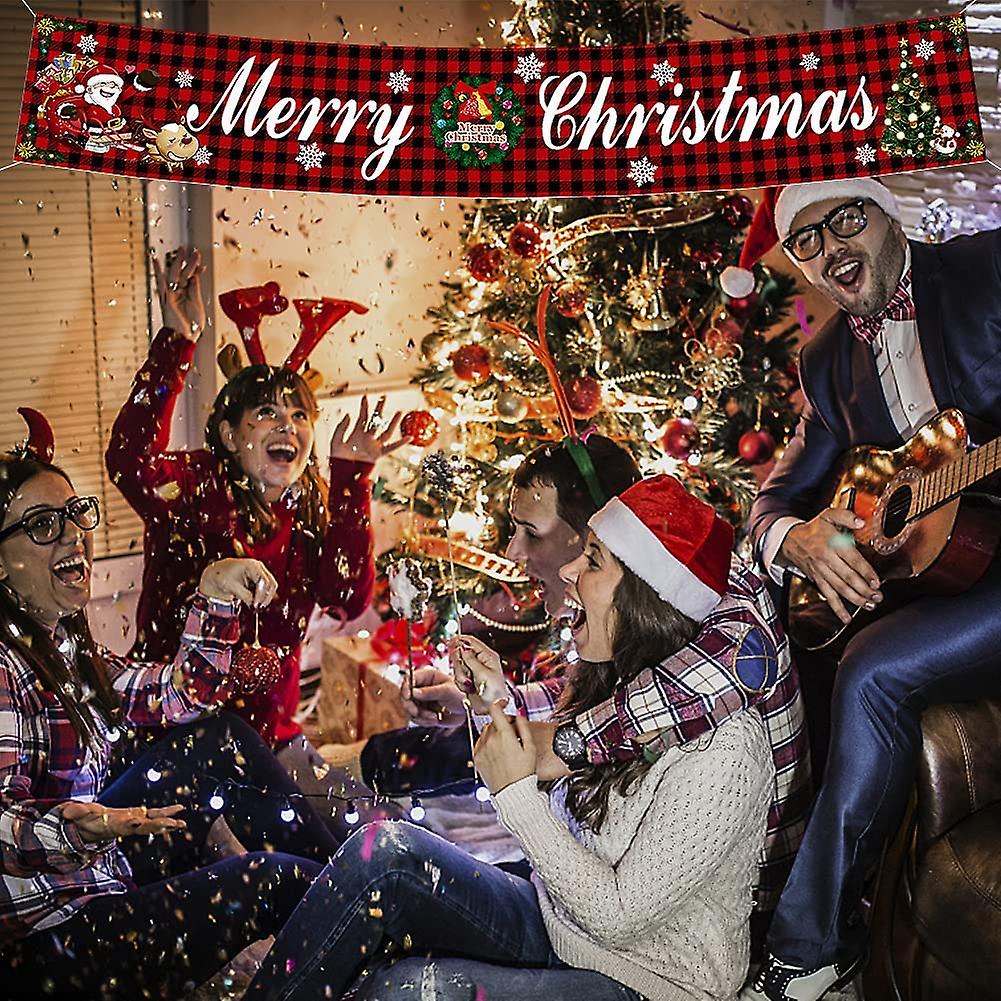 Large "merry Christmas" Banner - Red Christmas Sign With Snowman ...