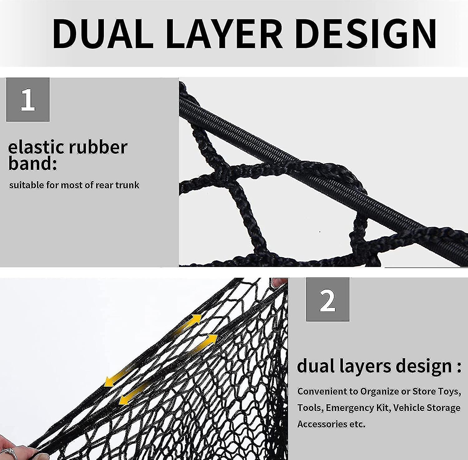 Universal Rear Trunk Storage Net, Double Layer Elastic Adjustable Nylon ...