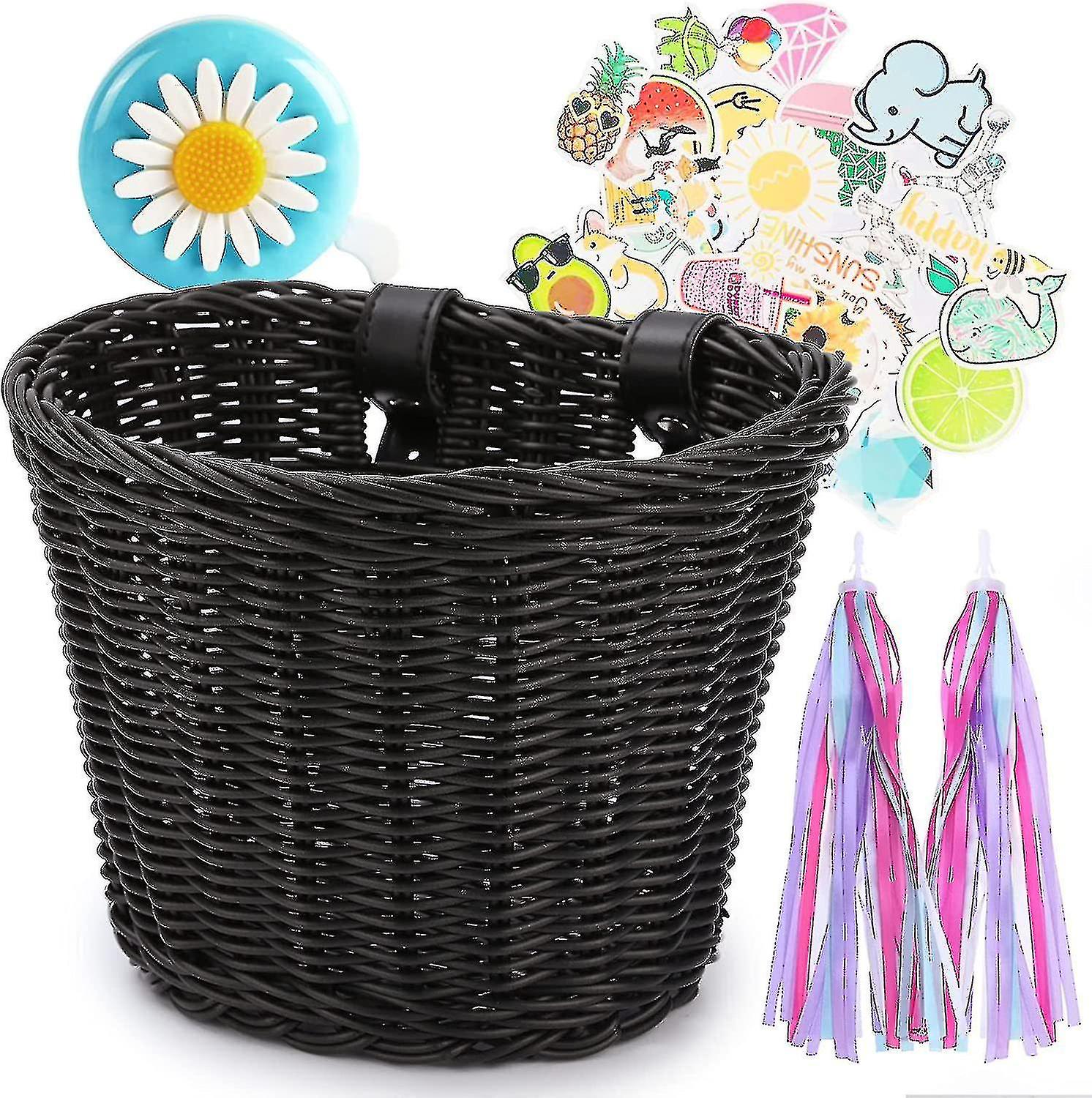 Bike Basket For Kids Front Bike Accessories Woven Wicker Bicycle Basket ...