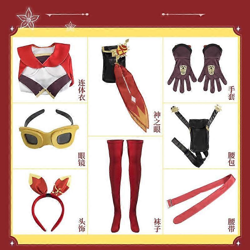 Game Genshin Impact Amber Cosplay Costume Amber Wig Women Red Top Pant ...