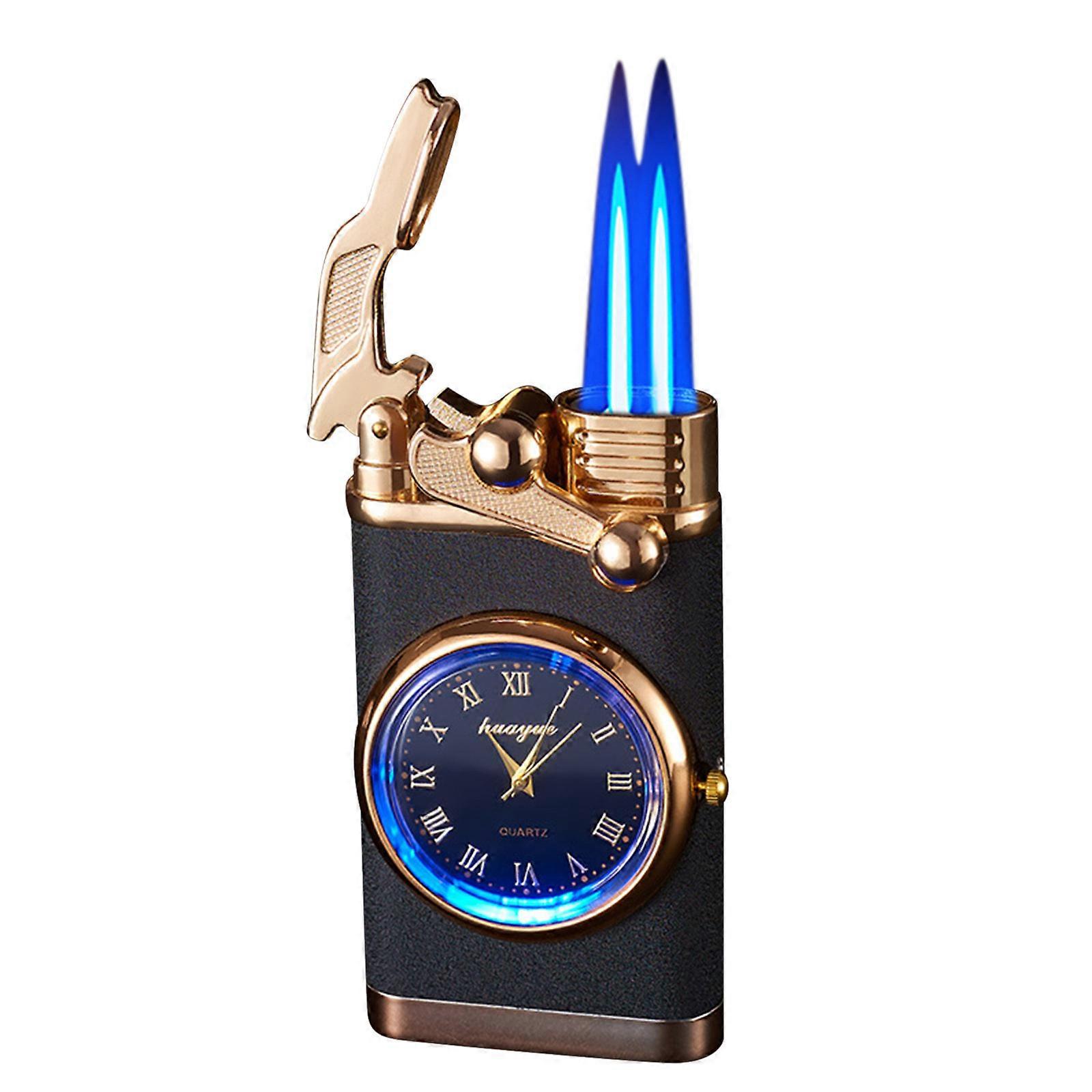 Double Fire Switching Lighter With Quartz Watch Metal Inflatable ...