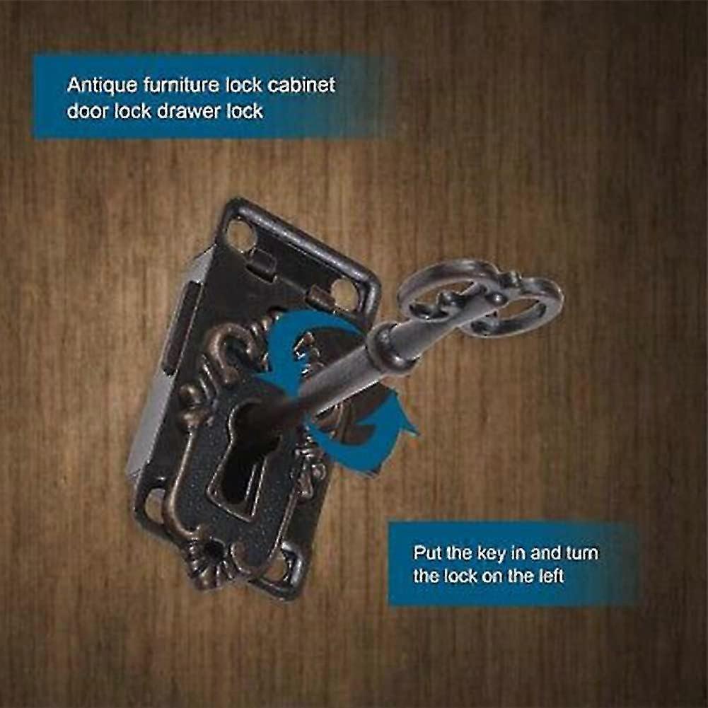 Vintage Cabinet Lock 2 Pack Drawer Lock With Key Antique Style Small ...