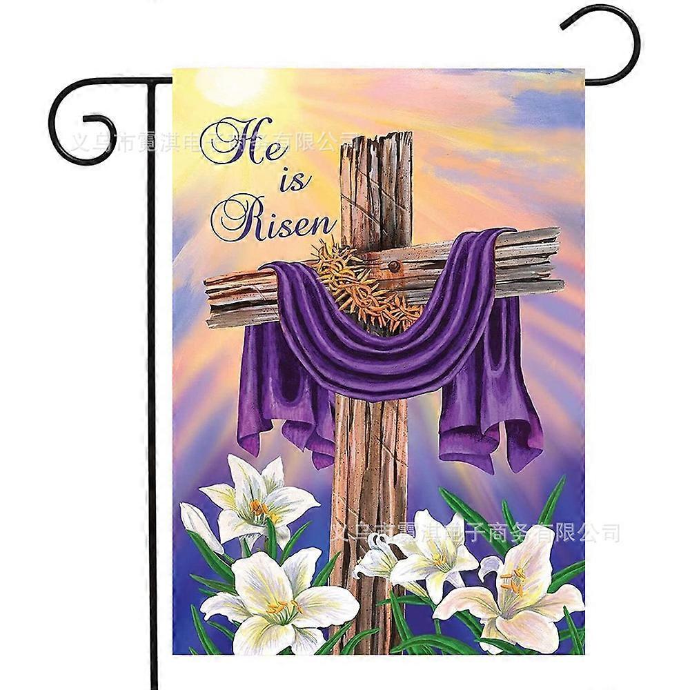 He is Risen Spring Easter Cross Print Garden Flag Vertical Double Sided ...
