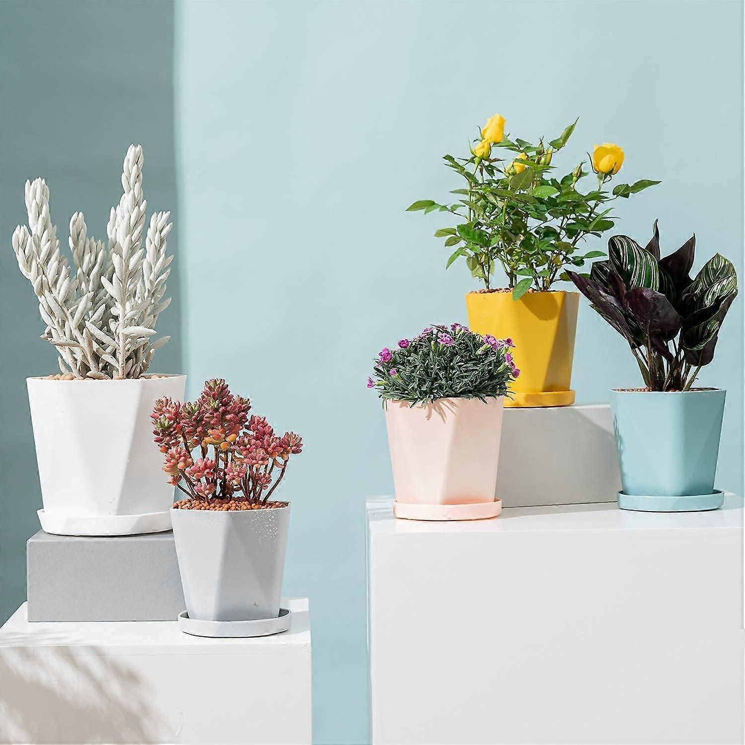 (6 Colors) 6 Pieces Plastic Flower Pots, 13cm Colorful Flower Pot Root ...